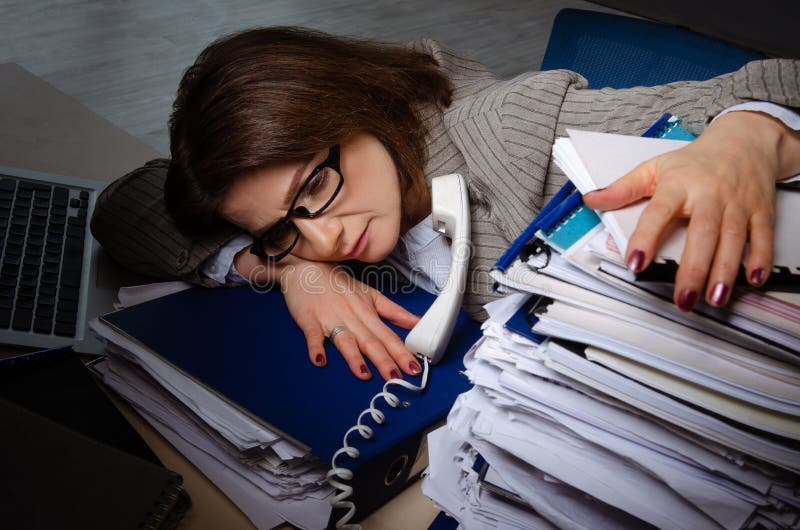 The Female Employee Suffering from Excessive Work Stock Photo - Image ...