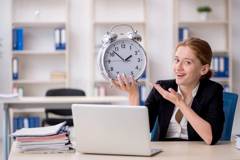 Young Female Employee in Time Management Concept Stock Image - Image of ...