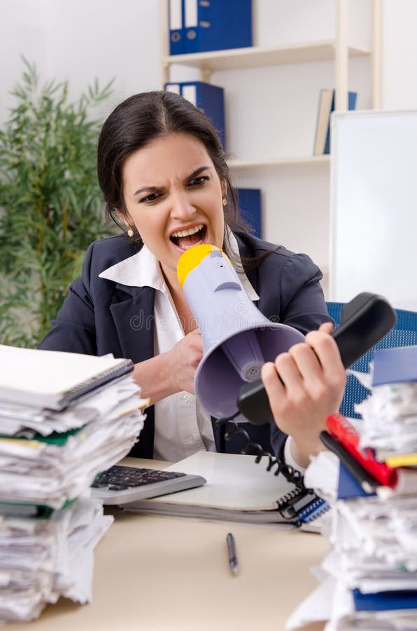 The Female Employee with Too Much Work in the Office Stock Photo ...