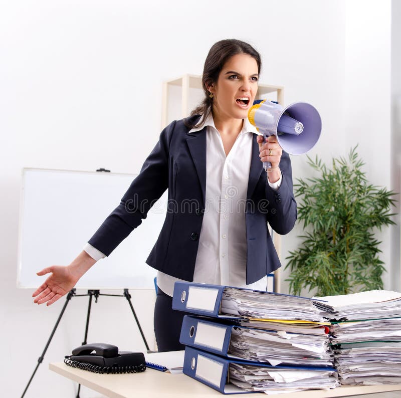 The Female Employee with Too Much Work in the Office Stock Photo ...