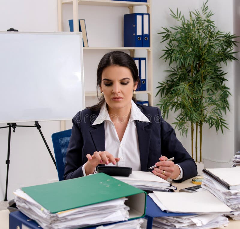 Female Employee with Too Much Work in the Office Stock Image - Image of ...