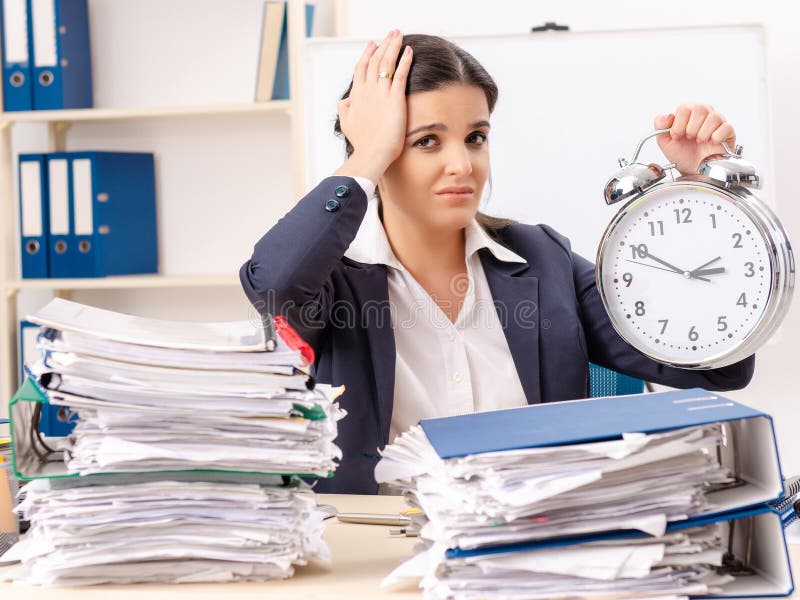 Female Employee with Too Much Work in the Office Stock Photo - Image of ...