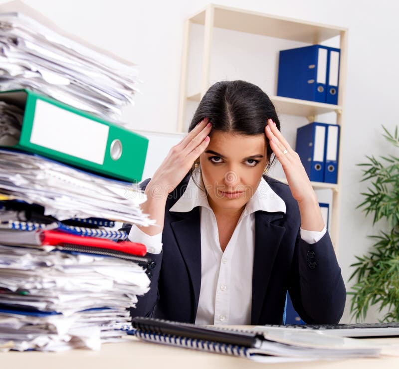 Female Employee Unhappy with Excessive Work Stock Image - Image of ...