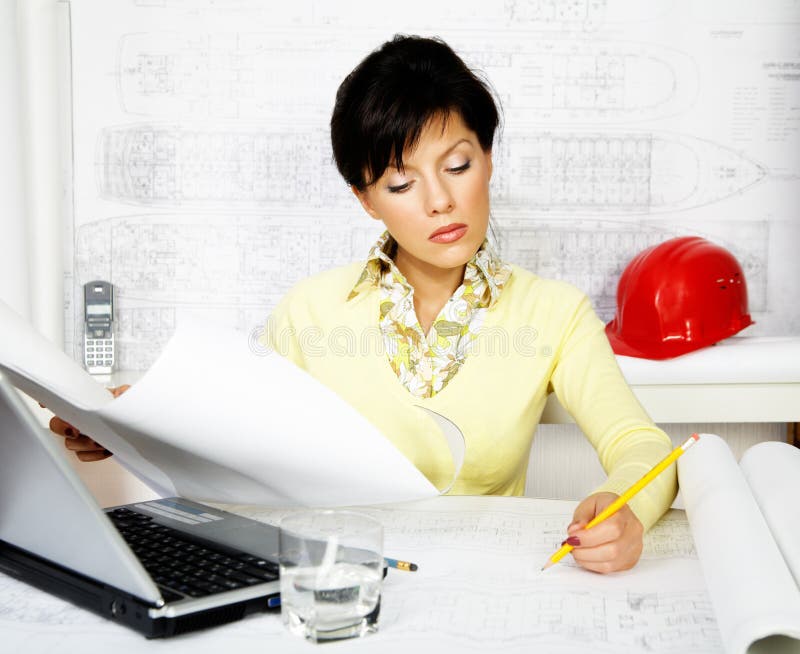 Female Engineer with Blueprints on Factory Stock Image - Image of ...