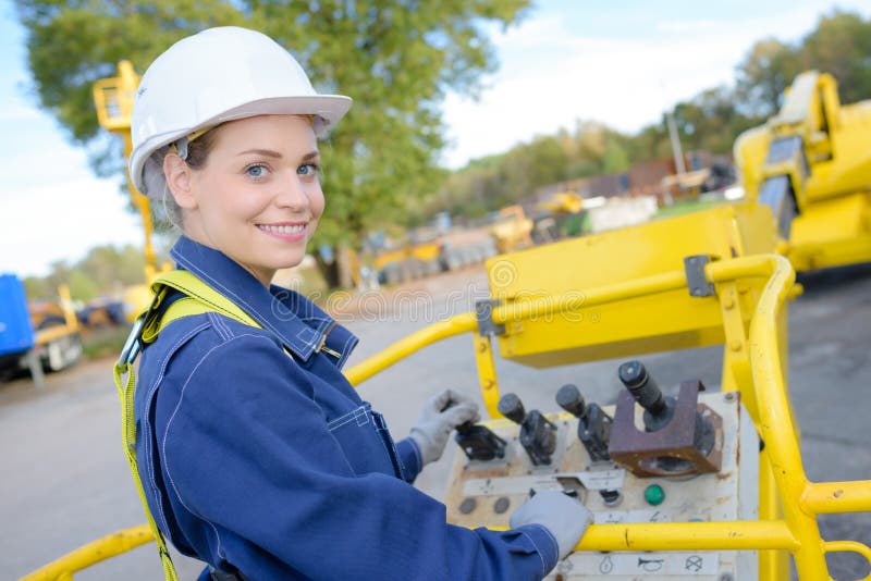 Female Engineer Crane Operator on Construction Site Stock Image - Image ...