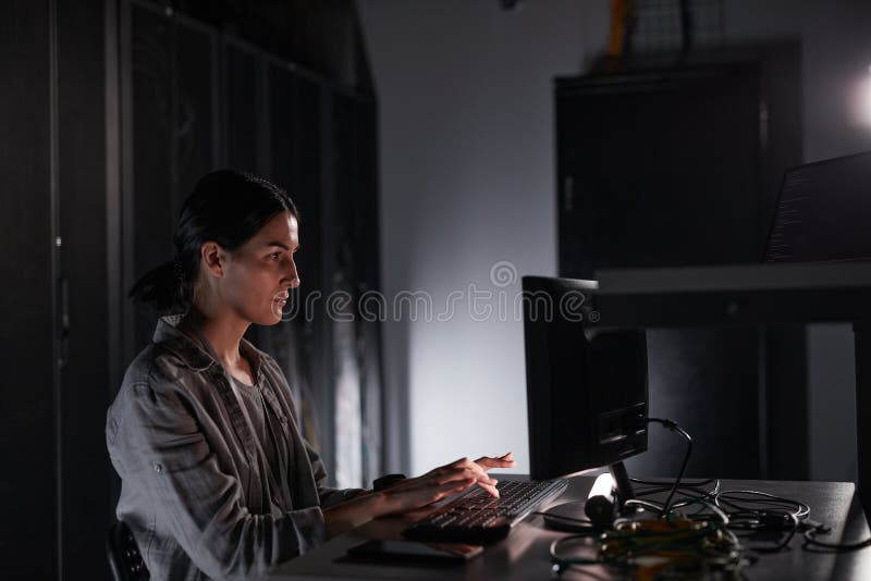Female Network Engineer in Server Room Stock Photo - Image of ...