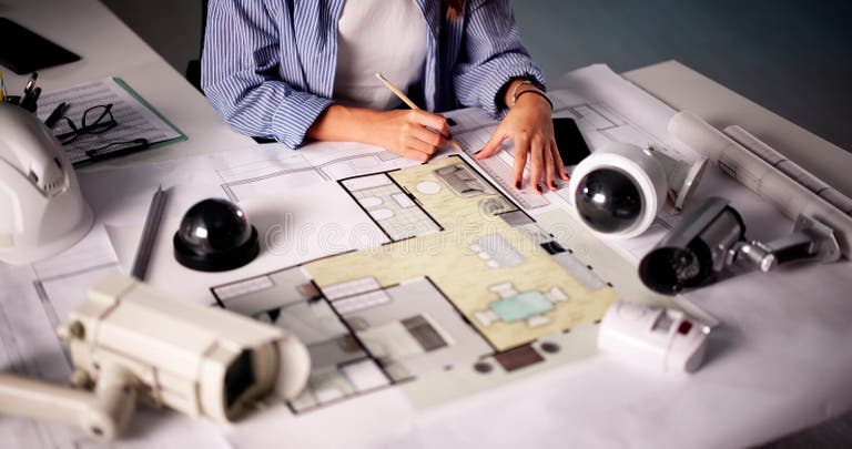 Female Engineer Designs CCTV Security Alarm System Stock Image - Image ...