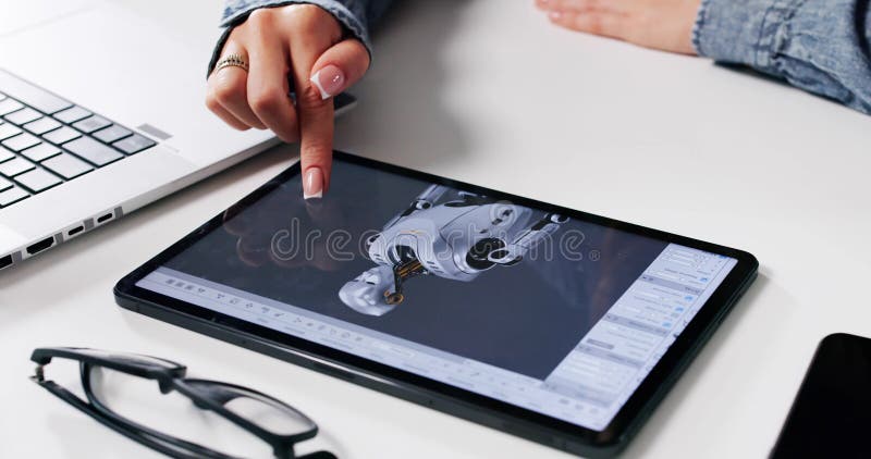 Female Engineer Designs Mechanical AI Robot Model Stock Photo - Image ...