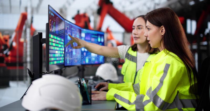 Female Engineer Developing Automated Manufacturing System Modern ...