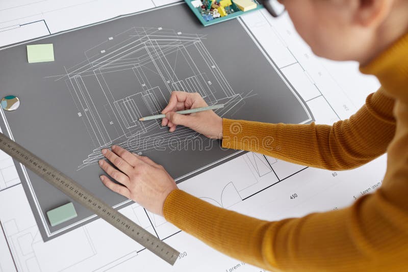 Female Engineer Drawing Plans Stock Image - Image of people ...