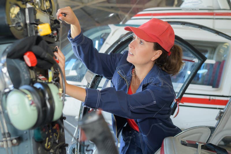 Female Engineer Fixing Engine Airplane Stock Photo - Image of technical ...