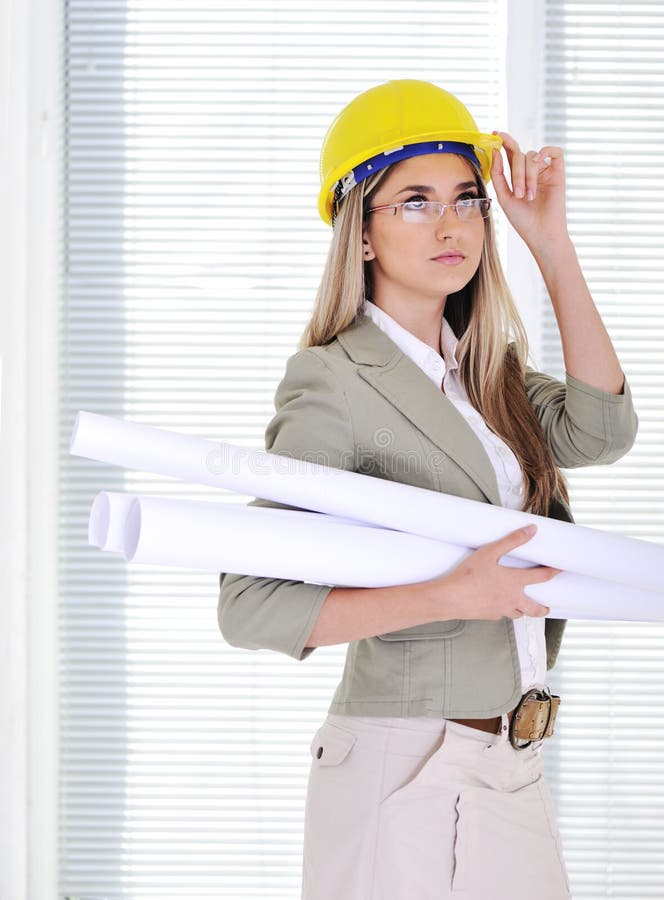 Female Engineer with Helmet Stock Image - Image of girl, architect ...