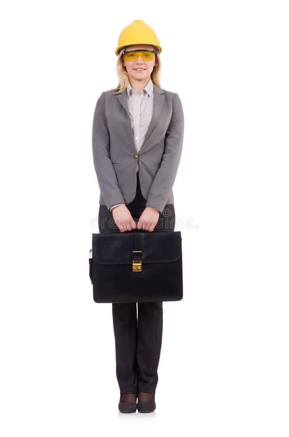 Female Engineer in Helmet and Briefcase Isolated Stock Photo - Image of ...
