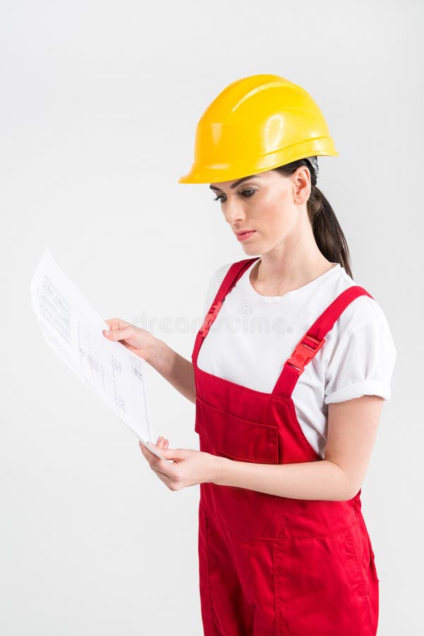 Female engineer in helmet stock photo. Image of professional - 90272882
