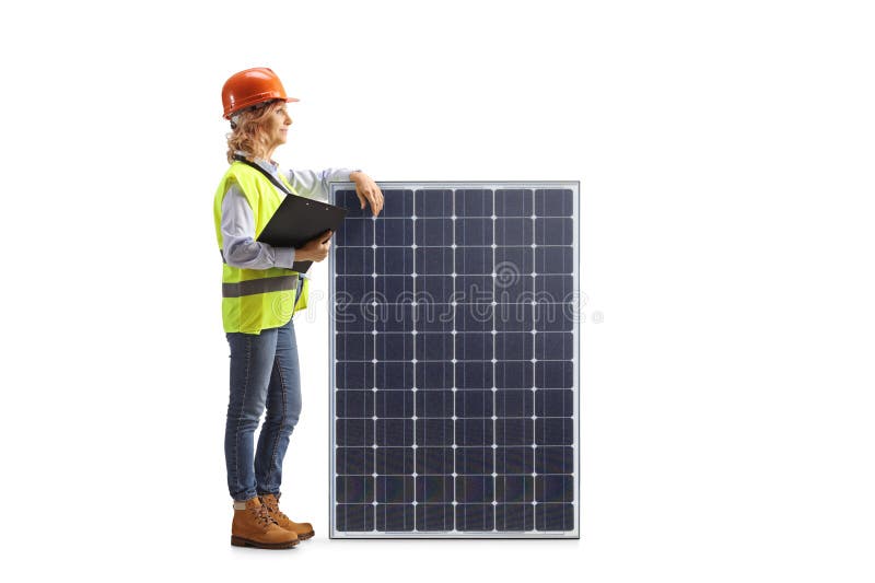 Female Engineer Leaning on a Solar Panel Stock Image - Image of panel ...