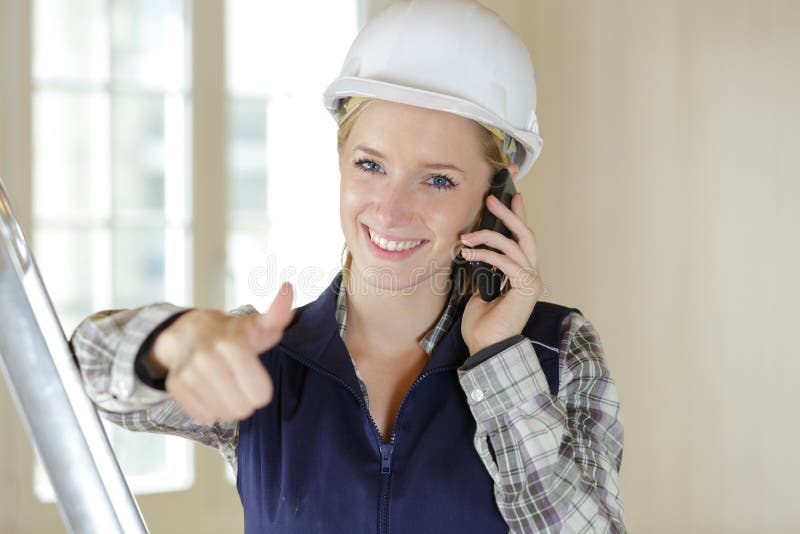 Female Engineer Talking on Mobile Phone Stock Image - Image of site ...