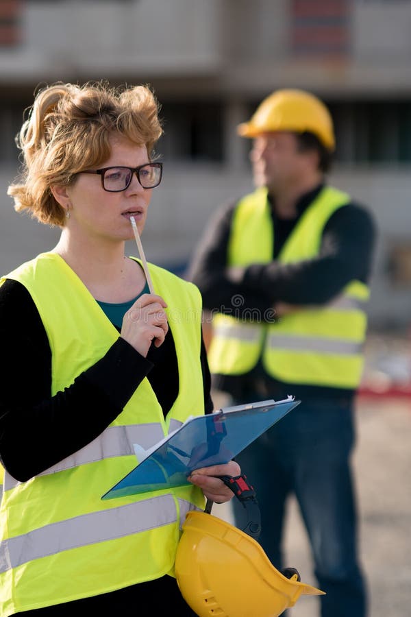 Female Engineer at Work on Construction Site Stock Photo - Image of ...