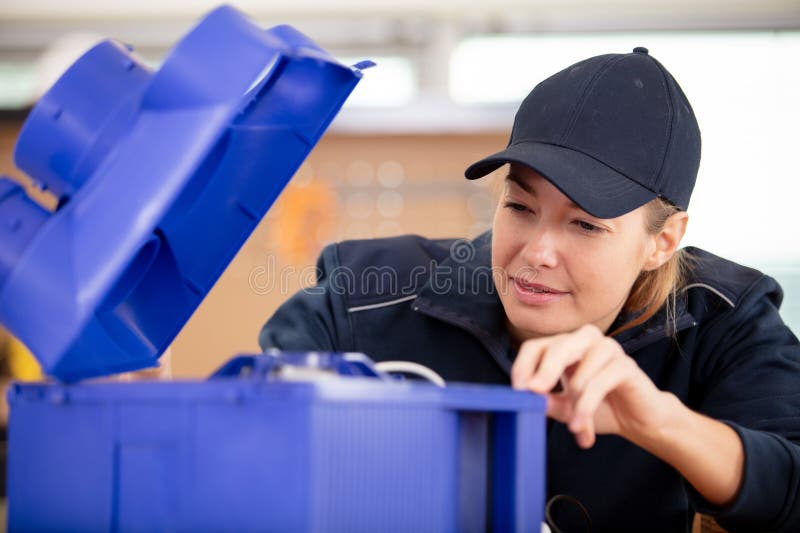 Female Engineer Working on Aircraft Part Stock Photo - Image of indoors ...