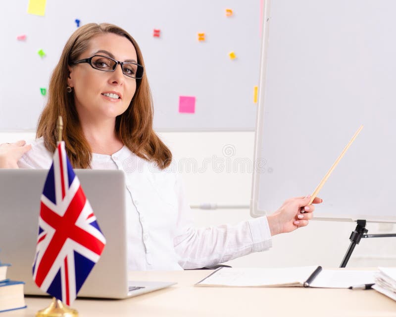 The Female English Teacher in the Classroom Stock Image - Image of ...