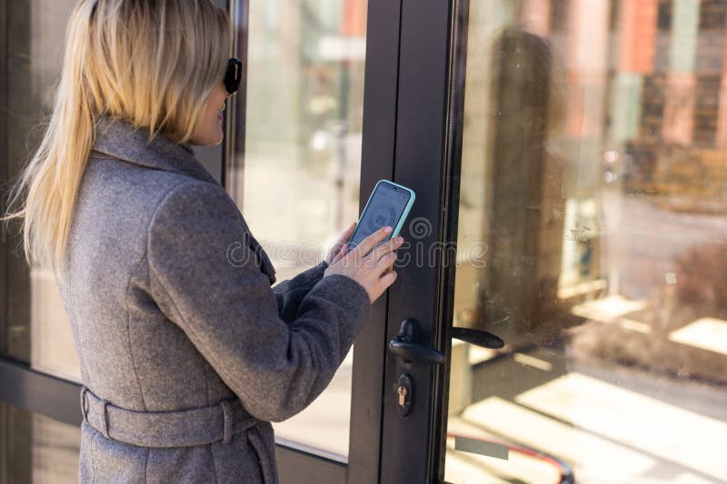 Female Entering Secret Key Code for Getting Access and Passing Building ...