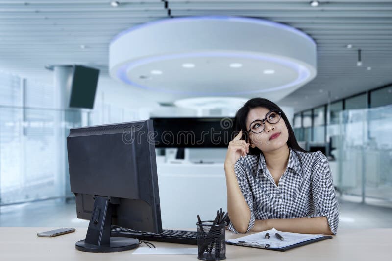 Female Entrepreneur Thinking Solution Stock Photo - Image of business ...