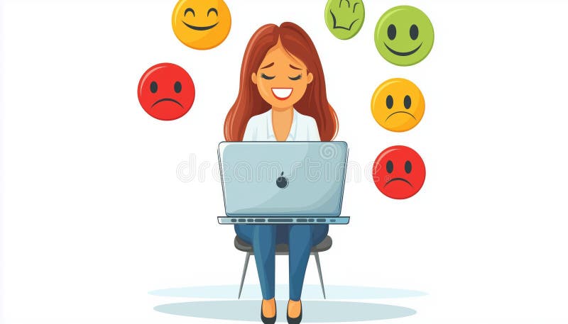 Female Entrepreneur Utilizing Face Emoticon on Laptop Keyboard for ...