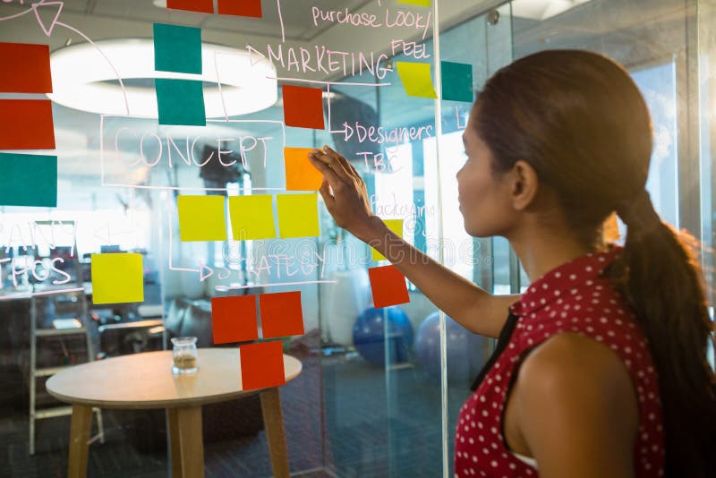 Sticking Notes on the Glass Wall Stock Image - Image of office, forward ...