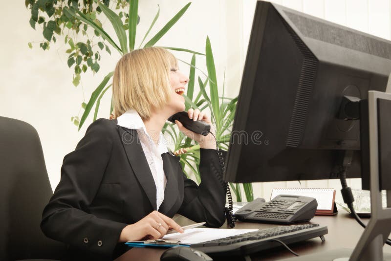 Female Executive Talking on Phone Stock Photo - Image of desk, single ...