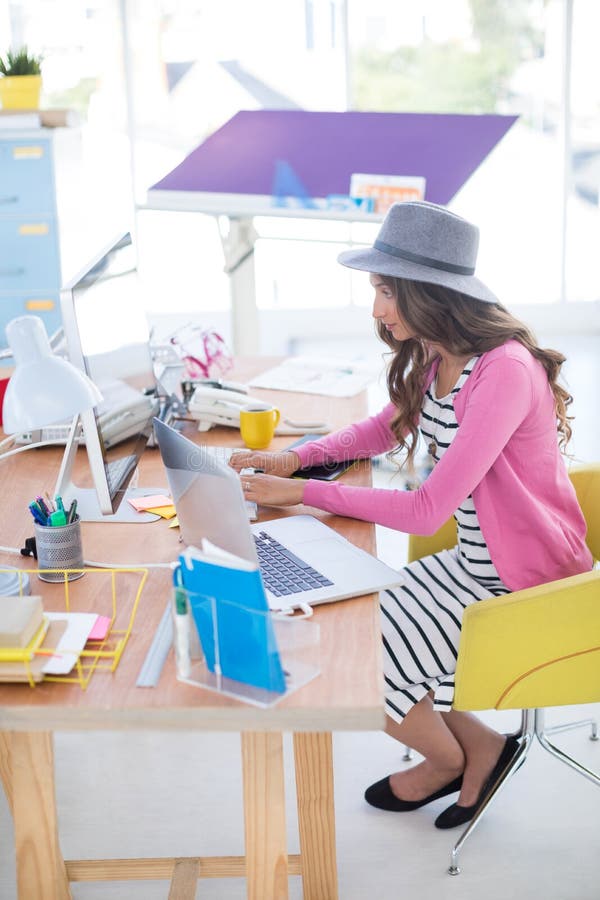 Female Executive Working on Computer at Desk Stock Photo - Image of ...