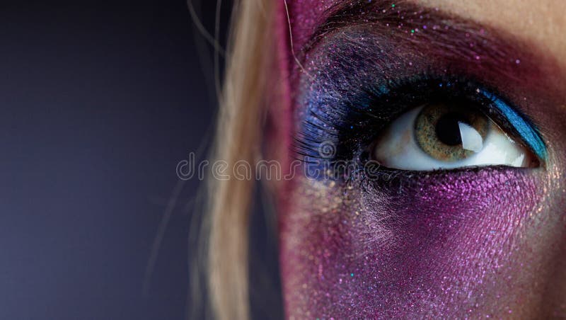 Female Eye Close-up, Creative Make-up. Purple Tones Stock Image - Image ...