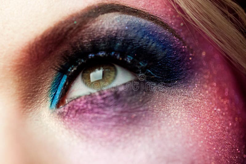 Female Eye Close-up, Creative Make-up. Purple Tones Stock Image - Image ...