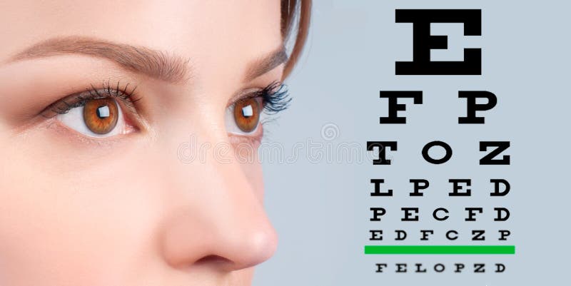 Female Eye and Eyesight Vision Exam Chart Stock Photo - Image of care ...
