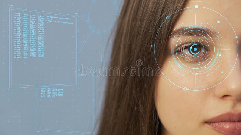The Female Eye with a Futuristic Vision System. Scan Data, Hud UI Items ...