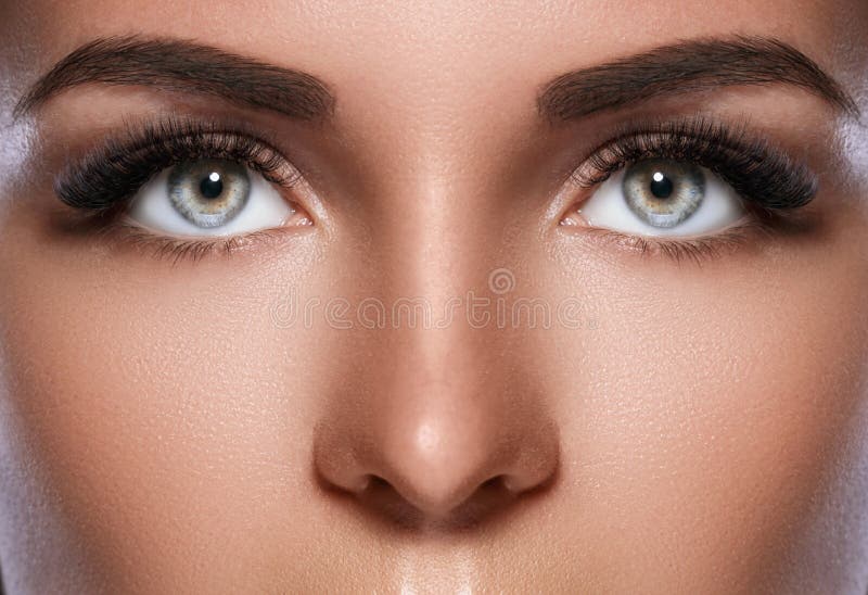 Female Face with Beautiful Eyebrows and Artificial Eyelashes Stock ...