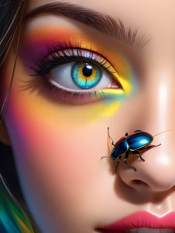 A Female Face with a Beetle on it. Stock Photo - Image of headshot ...