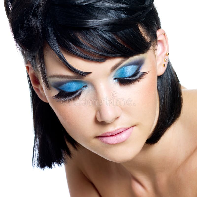 Blue Make-up stock image. Image of skin, woman, portrait - 91631