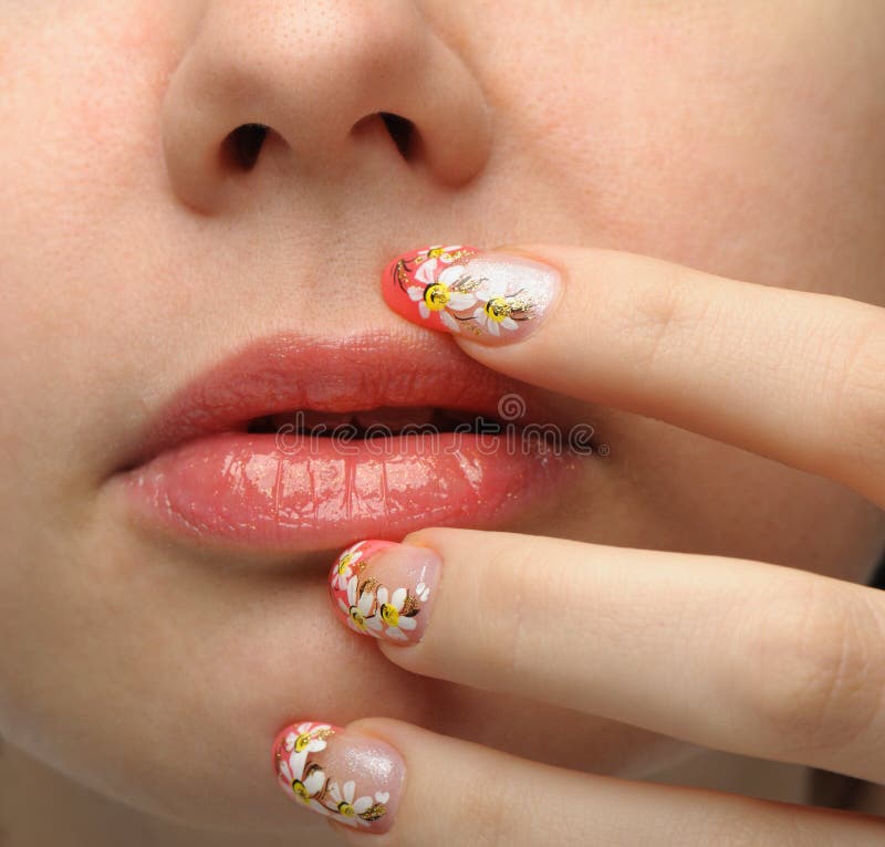 Female Face Close Up and Nail Art Stock Photo - Image of fashion ...