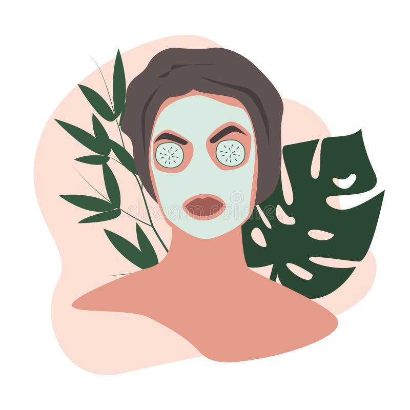 Female Face With Green Leaves On Background Beauty Cosmetic Mask With