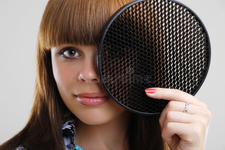 Female Face Half-covered with the Light Modifier Stock Image - Image of ...