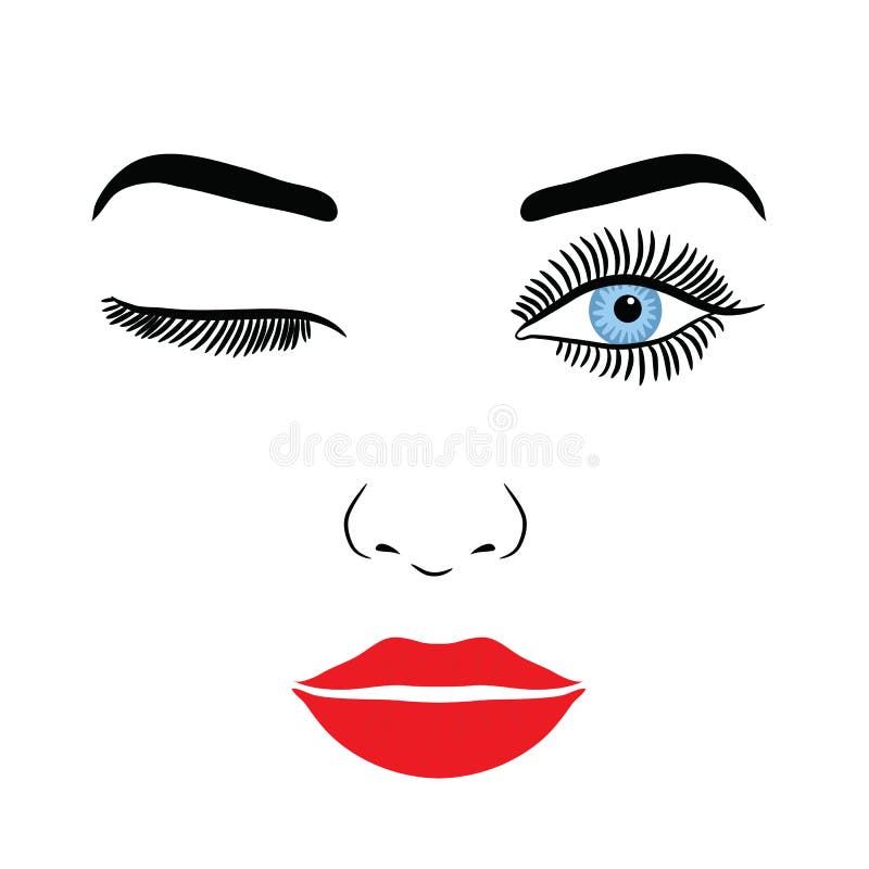 Female Face with Make-up Eyelashes, Eyes and Lips on a White Background ...