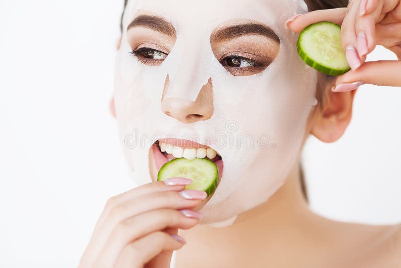 Female Face with Perfect Skin and White Spa Mask. Stock Photo - Image ...