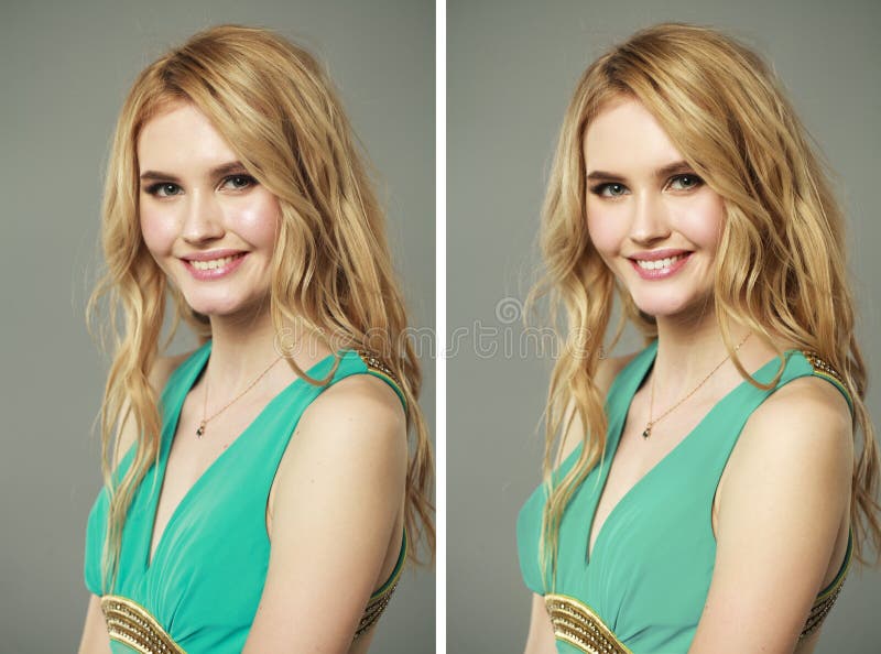 Female Face before and after Retouch Stock Image - Image of editing ...
