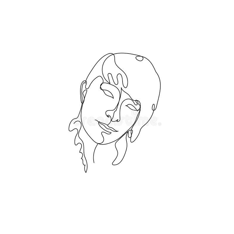 Female Face Single Line Drawing Portrait Of Young Beautiful Girl Stock