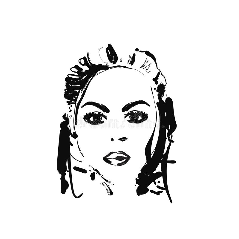 Female Face, Vector Illustration. Portrait Sketch. Cartoon Hair Stock ... Female Face, Vector Illustration. Portrait Sketch. Cartoon Hair Stock ...