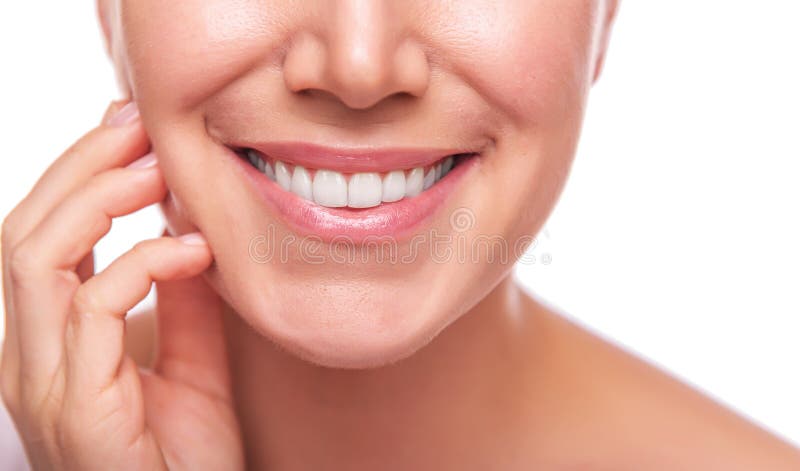 Female Face with White Teeth Isolated on White Background Stock Image ...