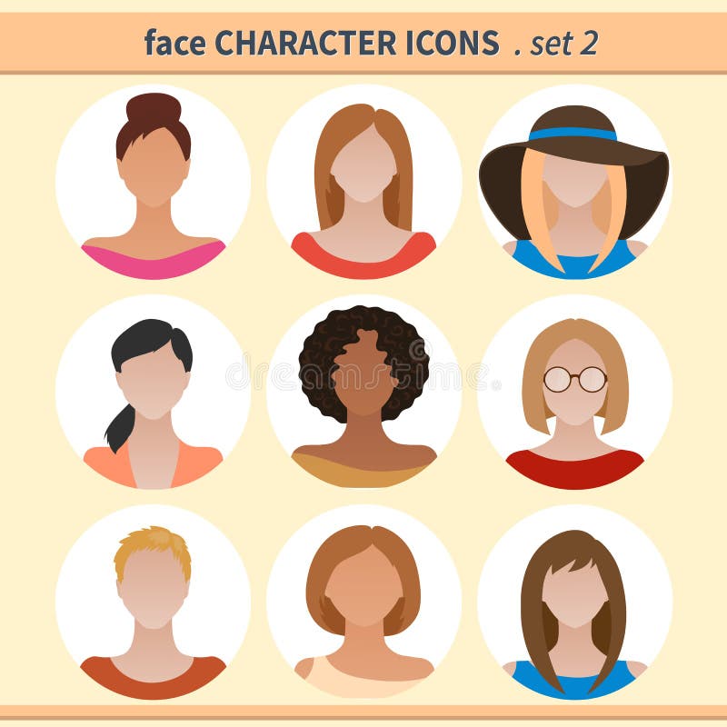 Female Faces Avatars, Character Icons for Your Site Stock Vector ...