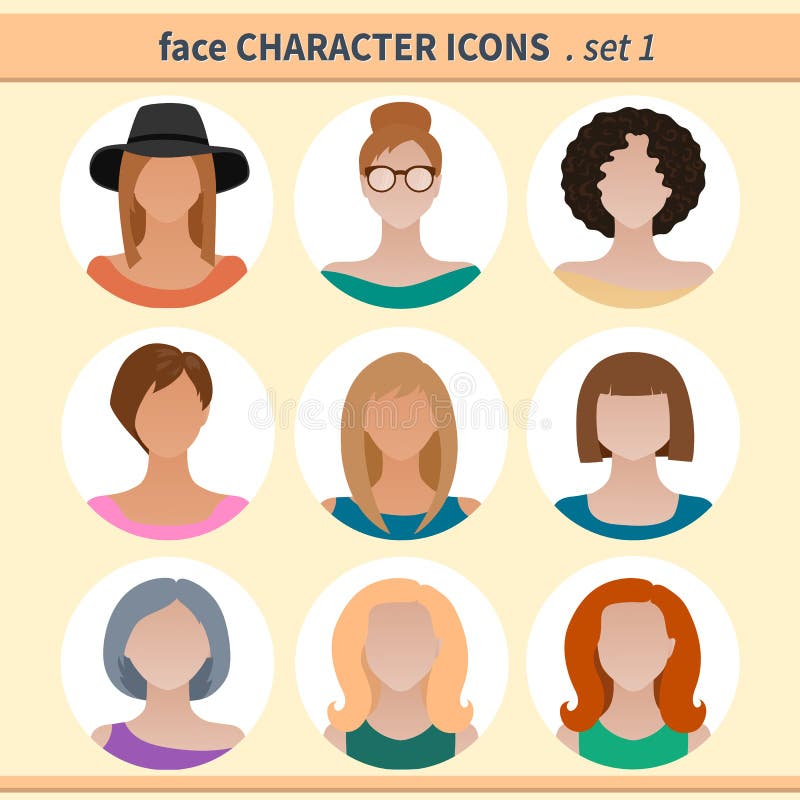 Female Faces Avatars, Character Icons for Your Site Stock Vector ...