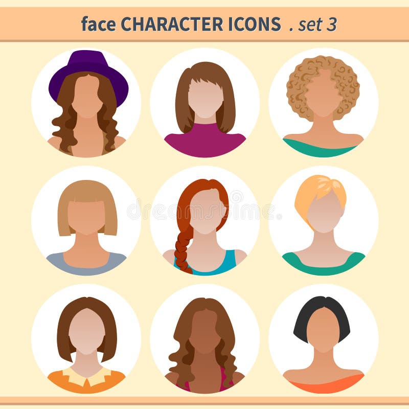 Female Faces Avatars, Character Icons for Your Site Stock Vector ...