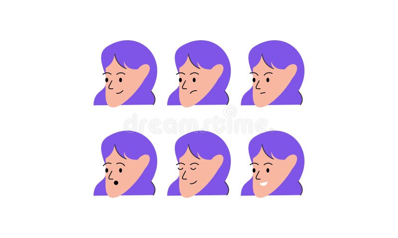 Female Faces with Different Expressions Stock Illustration ...