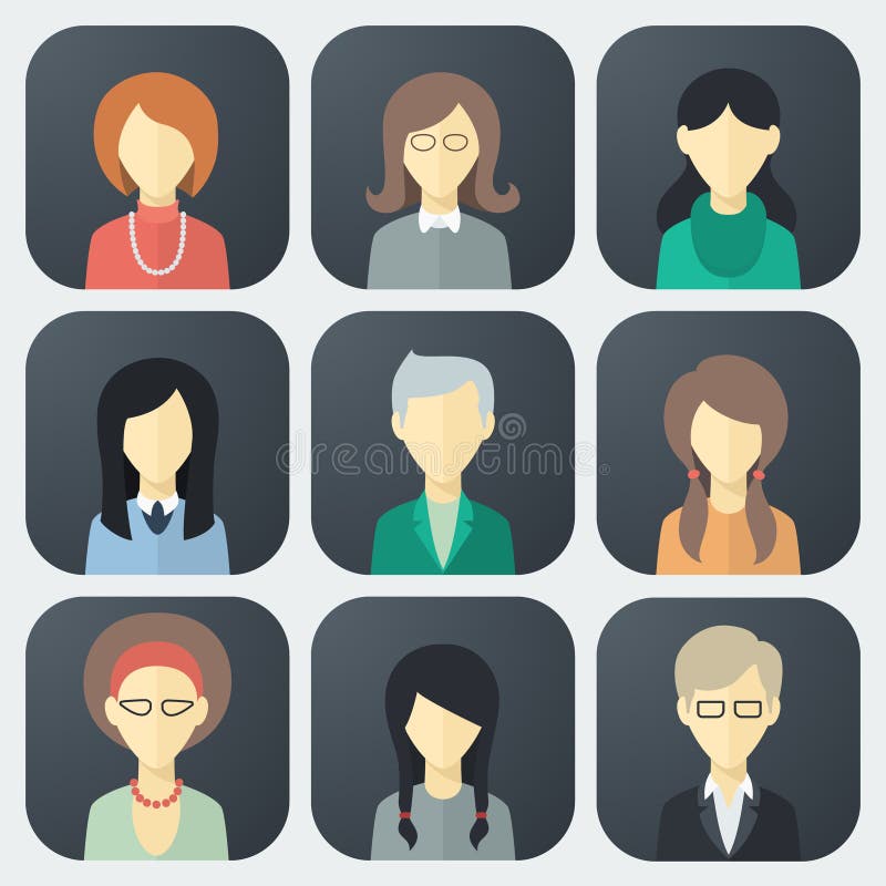 Female Faces Icons Set stock vector. Illustration of people - 36725635